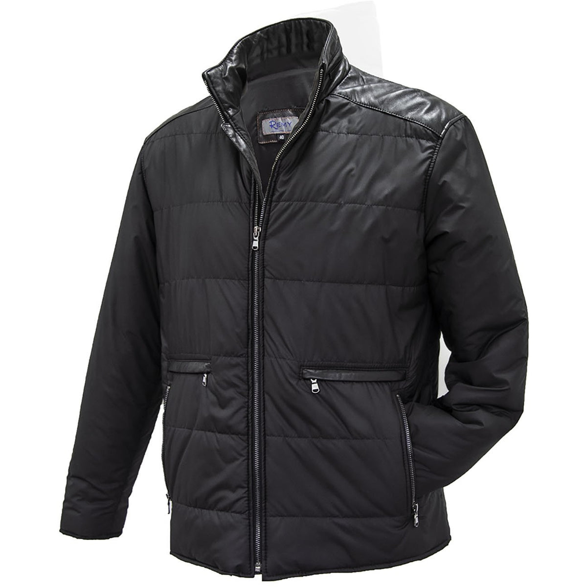 1702 - Men's Microfiber with Leather Collar Jacket in Ink/Noir – Remy ...