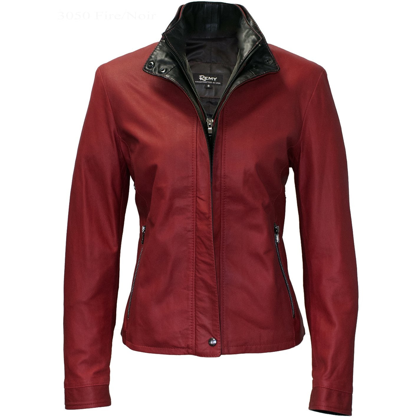 3050 - Ladies Double Collar Leather Jacket in Fire/Noir 3050 - Ladies Double Collar Leather Jacket in Fire/Noir