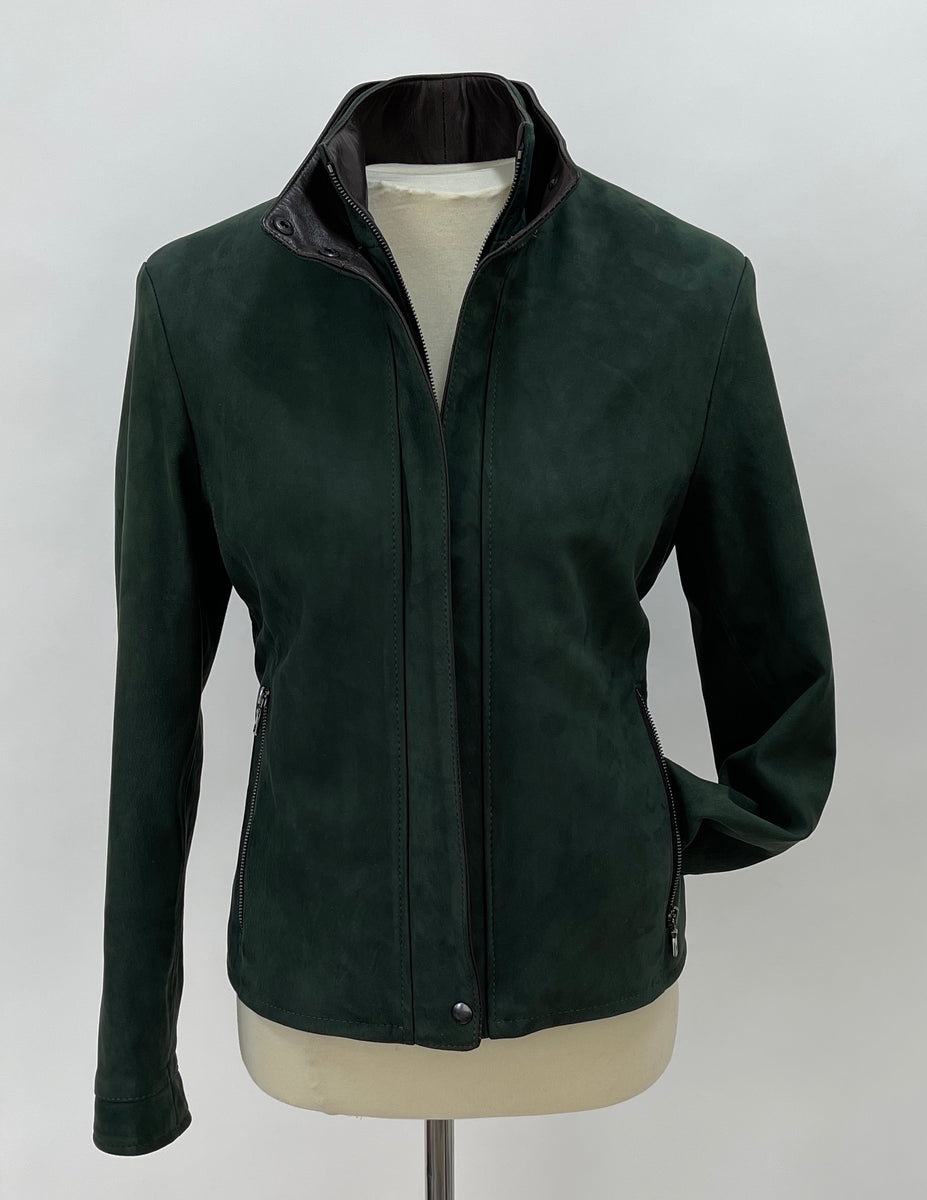 3050 - Ladies Double Collar Leather Jacket in Forest/Rustic – Remy Leather