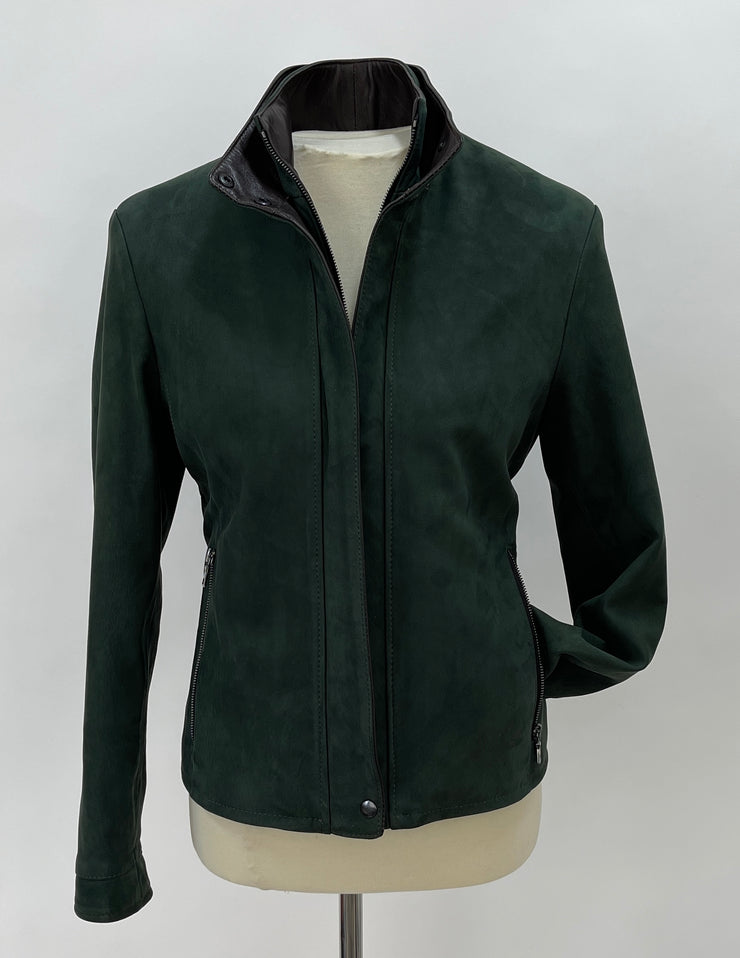 3050 - Ladies Double Collar Leather Jacket in Forest/Rustic – Remy Leather