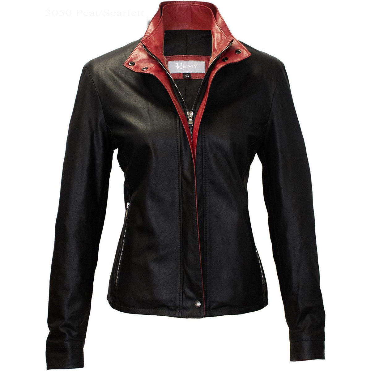 3050 - Ladies Double Collar Leather Jacket in Peat/Scarlett – Remy Leather