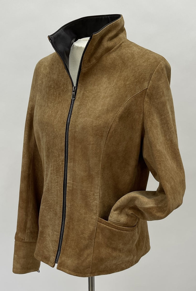 3080 - Ladies Single Collar Leather Jacket in Desert/Cognac – Remy Leather