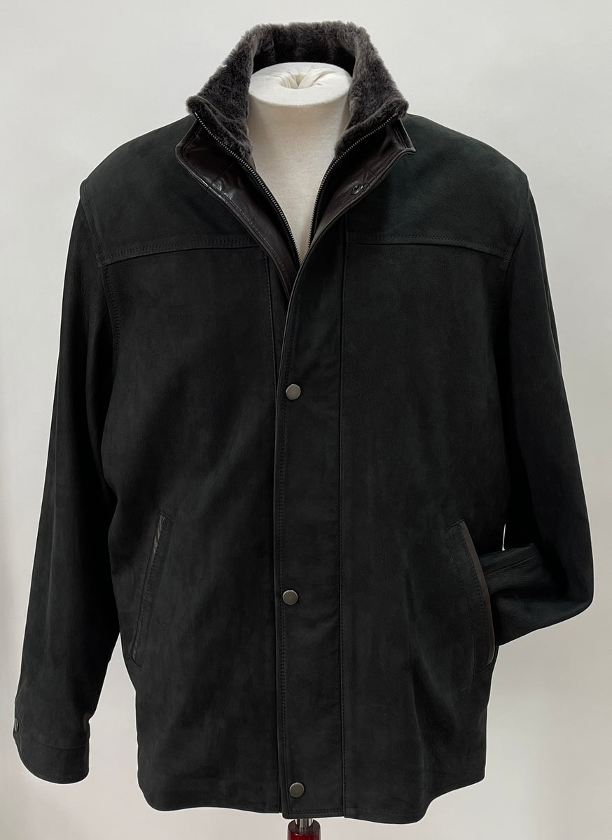 6271 - Mens Leather Coat with Shearling Fur Collar in Shadow/Rustic ...